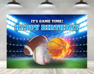 ticuenicoa 5×3ft sports birthday backdrop boys football basketball baseball kids birthday background it's game time kids sports theme birthday party banner wall decorations props