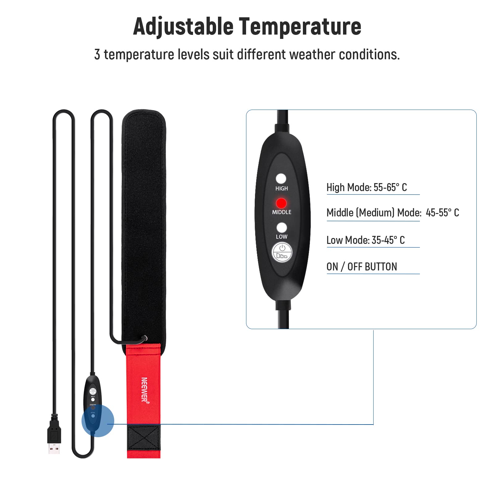 NEEWER USB Lens Heater, 12"/300mm Lens Warmer for DSLR Camera and Telescope, 3 Temperature Regulator Settings, Dew Heater Strip Prevents Dew, Fog & Condensation for Telescope Camera Astrophotography