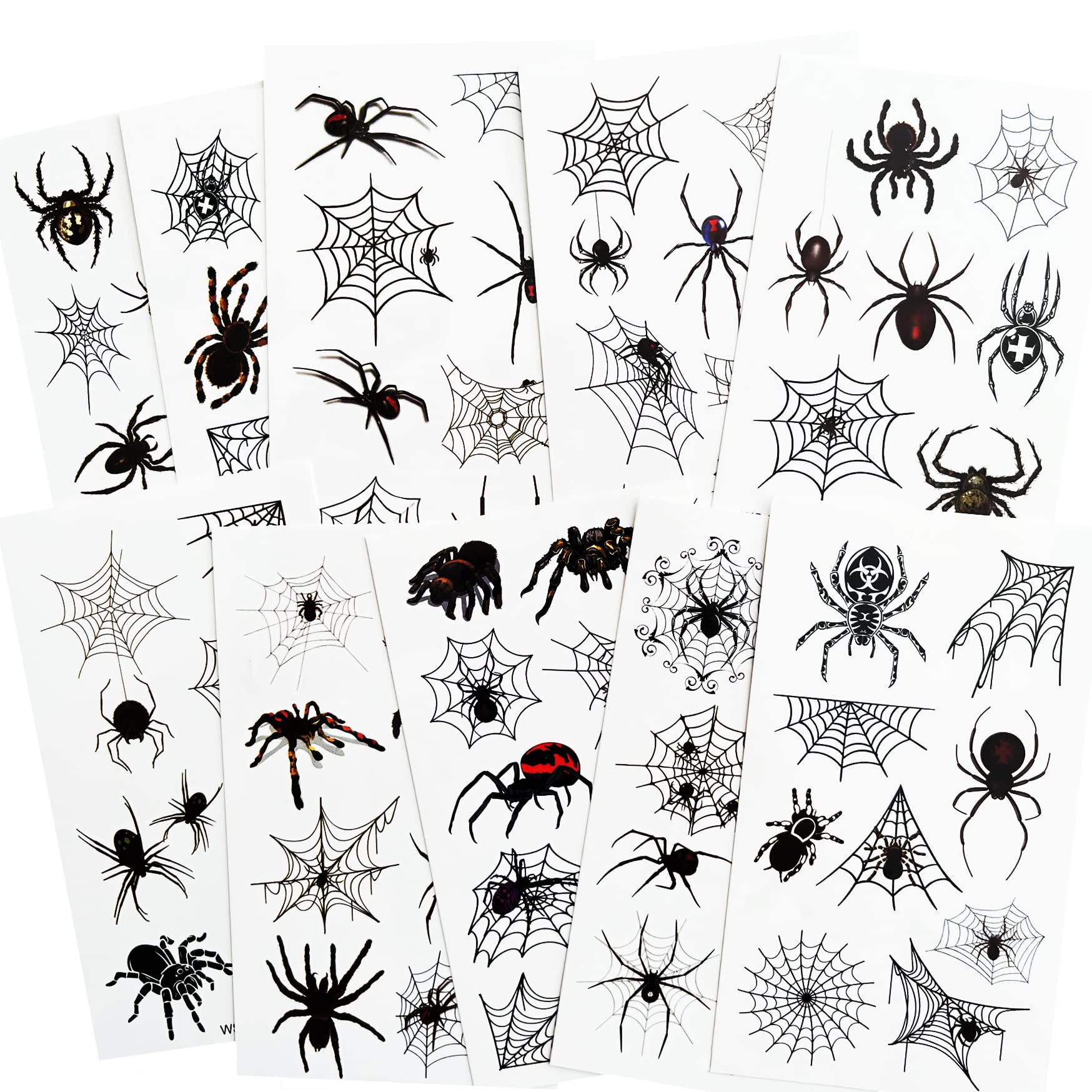 Fake Spider Tattoos, Temporary Face Tattoo for Women Men Kids Halloween Costume, 10-Sheet