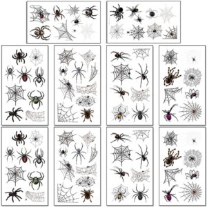 Fake Spider Tattoos, Temporary Face Tattoo for Women Men Kids Halloween Costume, 10-Sheet