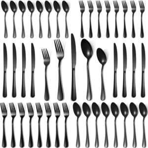 lazycorner 40 pcs black silverware set for 8, food grade stainless steel flatware set include fork/knife/spoon, mirror polished eating utensils sets, reusable silverwear cutlery set, dishwasher safe