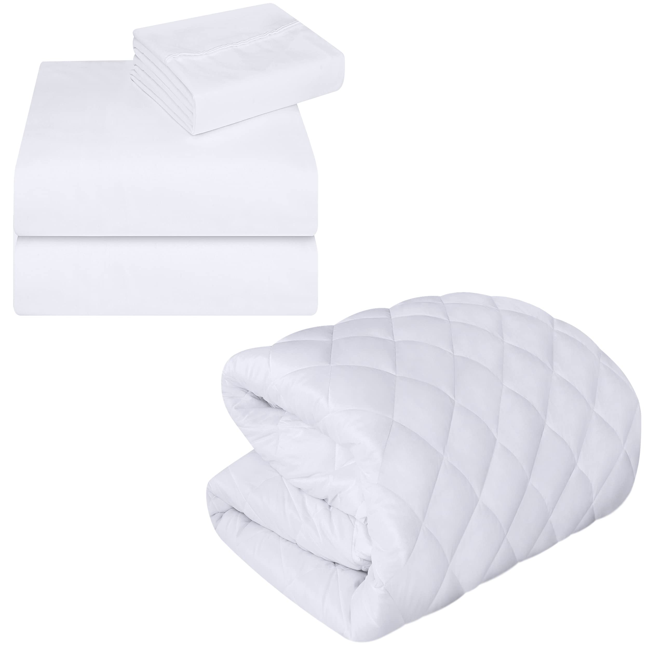 Utopia Bedding Mattress Pad and 3PC Bedsheet Set (TwinXL White)