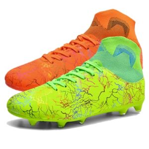 esxged womens high top lightweight soccer cleats mens comfy football boots spikes shoes training sports sneakers green-orange size 9.5w/8m