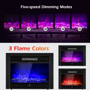 GLACER Electric Fireplace, 28.5'' Recessed Fireplace Heater with 3 Colors Adjustable LED Flame,Timer,Thermostat,Hidden Control Panel,Remote Control,750W/1500W Wall Mounted, Black, (EP100)