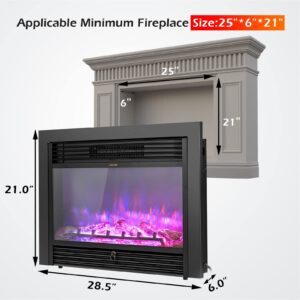 GLACER Electric Fireplace, 28.5'' Recessed Fireplace Heater with 3 Colors Adjustable LED Flame,Timer,Thermostat,Hidden Control Panel,Remote Control,750W/1500W Wall Mounted, Black, (EP100)