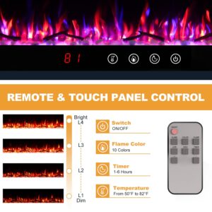 Electric Fireplace, 60 inch Recessed Wall Mounted Fire Place Heater with Remote Control Timer LED Adjustable Flame for Living Room Bedroom