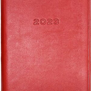 2023 Pocket Datebook Planner Journal, Genuine Leather, Bound in the USA, 5", Traditional Red