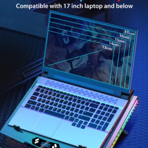 2022 Upgrade Laptop Cooling Pad 15.6-17.3 Inch, AIMIUZI RGB Gaming Laptop Cooler with Powerful Turbo-Fan 3200 RPM, 12 Modes Light, 7 Height Stands, Ergonomic Design, 2 USB Ports, Dust Filter