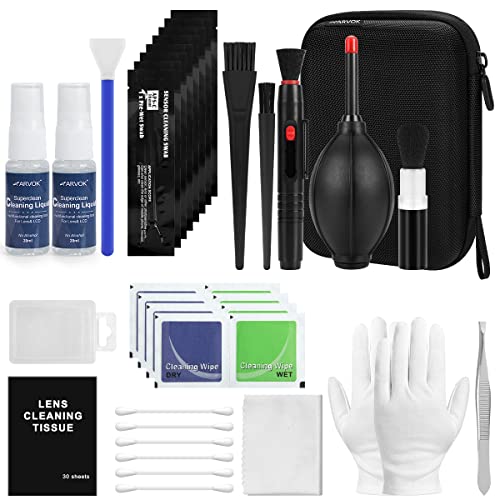 ARVOK Professional Camera Cleaning Kit(32 pcs), Including Air Blower/Cleaning Pen/Cleaning Spray/Cleaning Cloth/Lens Brush, Lens Cleaning Kit for DSLR Cameras Compatible with Canon, Nikon, Sony