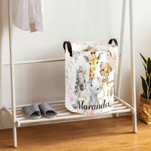 Personalized Freestanding Laundry Hamper, Custom Waterproof Collapsible Drawstring Basket Storage Bins with Handle for Clothes Safari Jungle