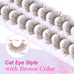 Brown Lashes Fluffy Wispy Colored False Eyelashes Natural Look D Curl Mink Eyelashes with Clear bands 10 Pairs Pack by Pleell