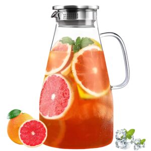 3 quart glass pitcher with lid,96 oz -iced tea pitcher, juice, milk, coffee, lemonade - borosilicate boiling glassware - hot & cold beverages christmas gift,new year gift