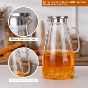 3 Quart Glass Pitcher with Lid,96 oz -Iced Tea Pitcher, Juice, Milk, Coffee, Lemonade - Borosilicate Boiling Glassware - Hot & Cold Beverages Christmas Gift,New Year Gift