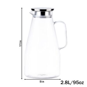 3 Quart Glass Pitcher with Lid,96 oz -Iced Tea Pitcher, Juice, Milk, Coffee, Lemonade - Borosilicate Boiling Glassware - Hot & Cold Beverages Christmas Gift,New Year Gift