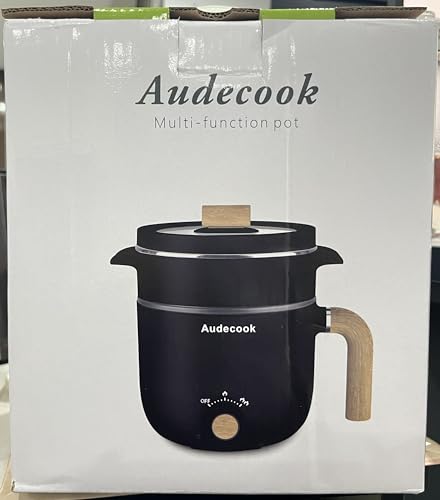 Audecook Hot Pot Electric with Steamer, 1.5L Portable Nonstick Rapid Ramen Cooker, Travel Electric Skillet with Dual Power Control for Pasta/Soup/Steak/Egg/Oatmeal(Black)