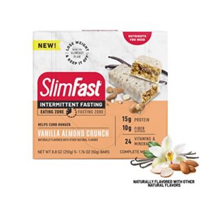 SlimFast Intermittent Fasting- Complete Meal Protein Bars, Vanilla Almond Crunch, 5 Bars (Pack of 1)