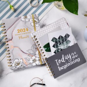 2024 Planner - January 2024 - December 2024, Weekly & Monthly Planner with Tabs, 6.3" x 8.4", Hardcover with Back Pocket + Thick Paper + Twin-Wire Binding - Gray