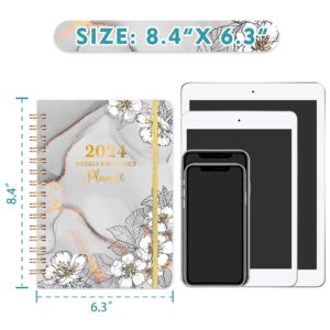 2024 Planner - January 2024 - December 2024, Weekly & Monthly Planner with Tabs, 6.3" x 8.4", Hardcover with Back Pocket + Thick Paper + Twin-Wire Binding - Gray