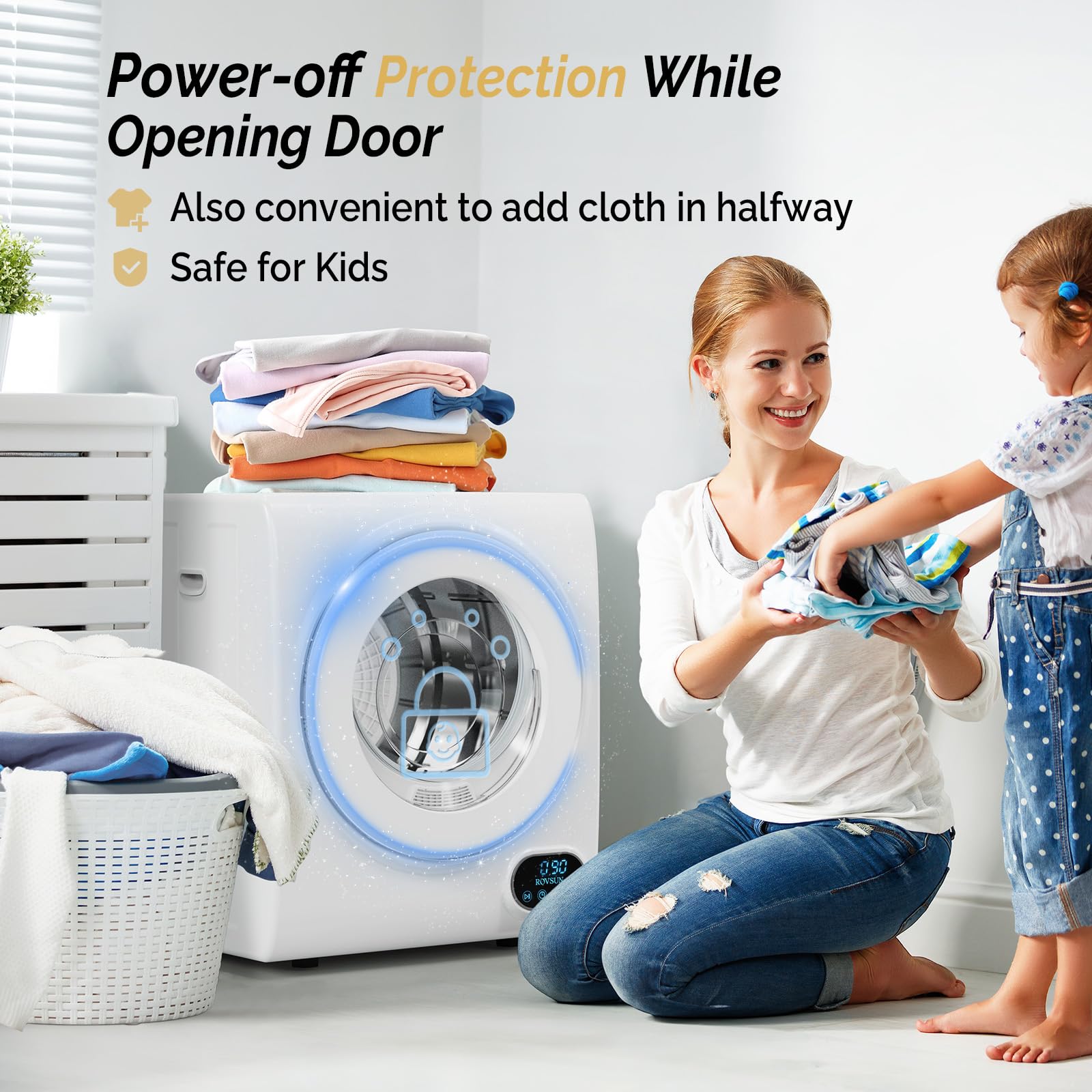 ROVSUN Portable Clothes Dryer, 110V 850W High End Front Load Laundry Tumble Dryer, 1.5 cu.ft Electric Dryer with Stainless Steel Tub & LCD Touch Panel for Apartment, Dorm