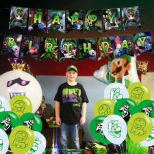 Luigi Mansion Birthday Party Decorations, Halloween Horror Theme Party Supplies with Happy Birthday Banner, Cake Toppers, Balloons for Kids Adults Party Favors