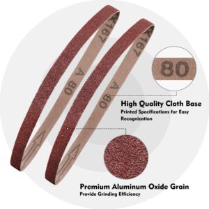 WORKPRO 24 Pack 1/2 x 18 Inch Sanding Belts, Aluminum Oxide Abrasive Belts, 4 Each of 40/60/80/120/180/240 Grits, Belt Sander Tool for Woodworking, Metal Polishing, Red