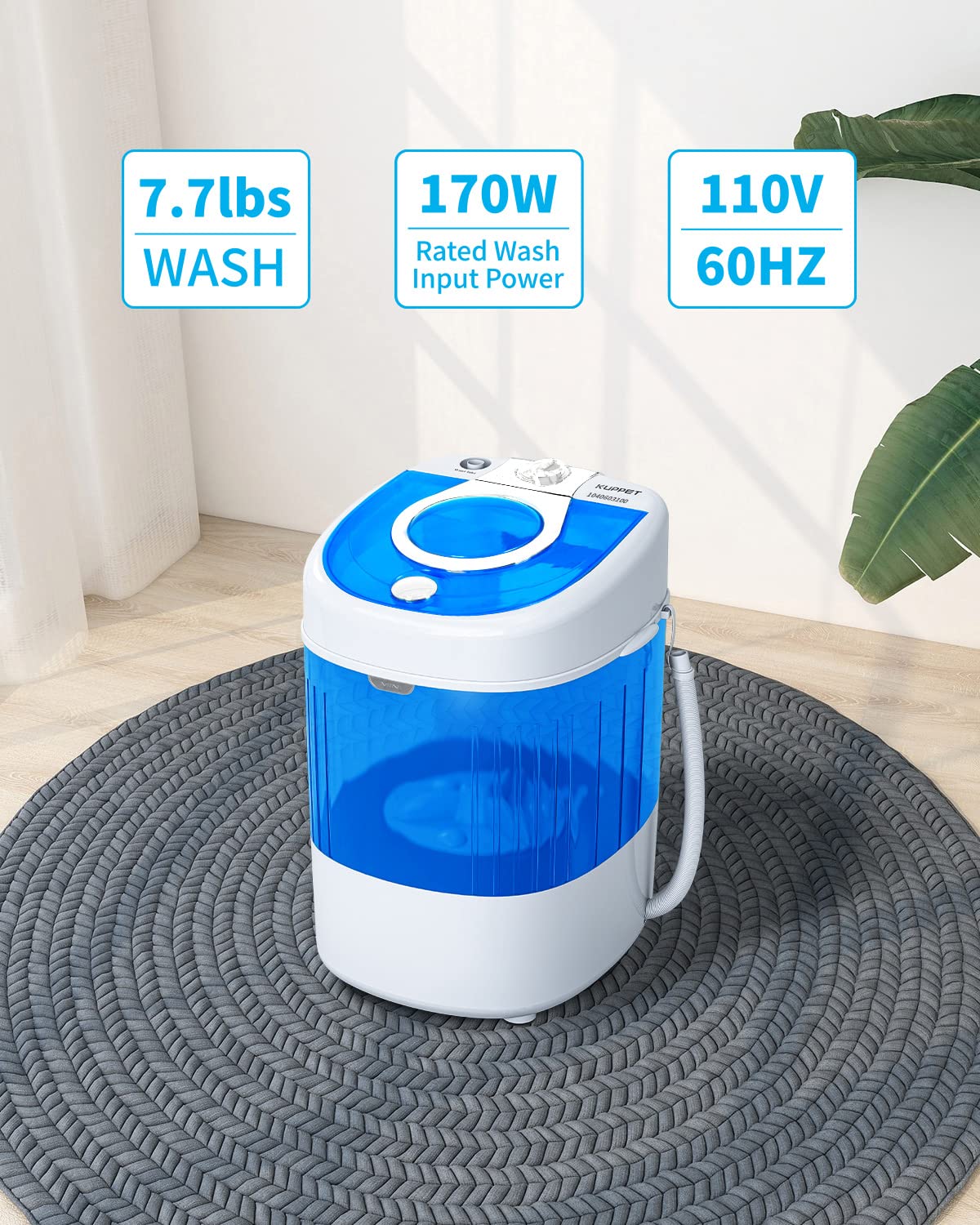 TABU Mini Portable Washing Machine, Small Washer no dryer, 7.7lbs Small Semi-Automatic Compact Washer, Timer Control Single Semi-Clear Tub1