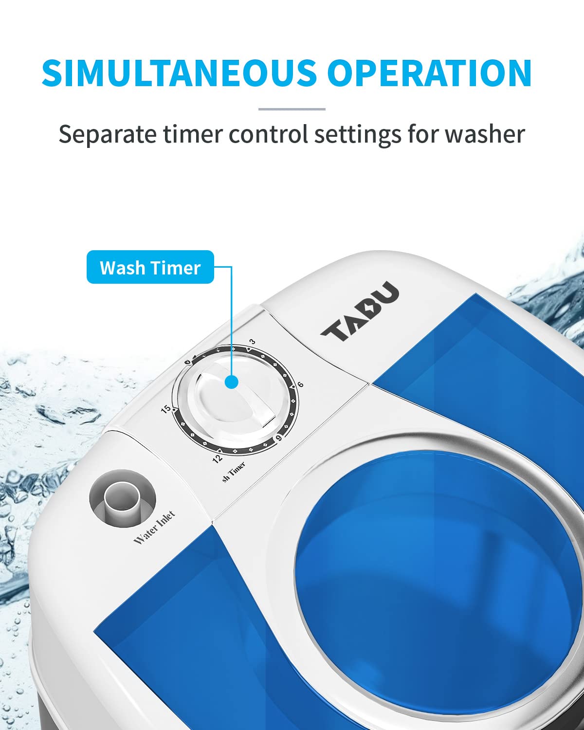 TABU Mini Portable Washing Machine, Small Washer no dryer, 7.7lbs Small Semi-Automatic Compact Washer, Timer Control Single Semi-Clear Tub1