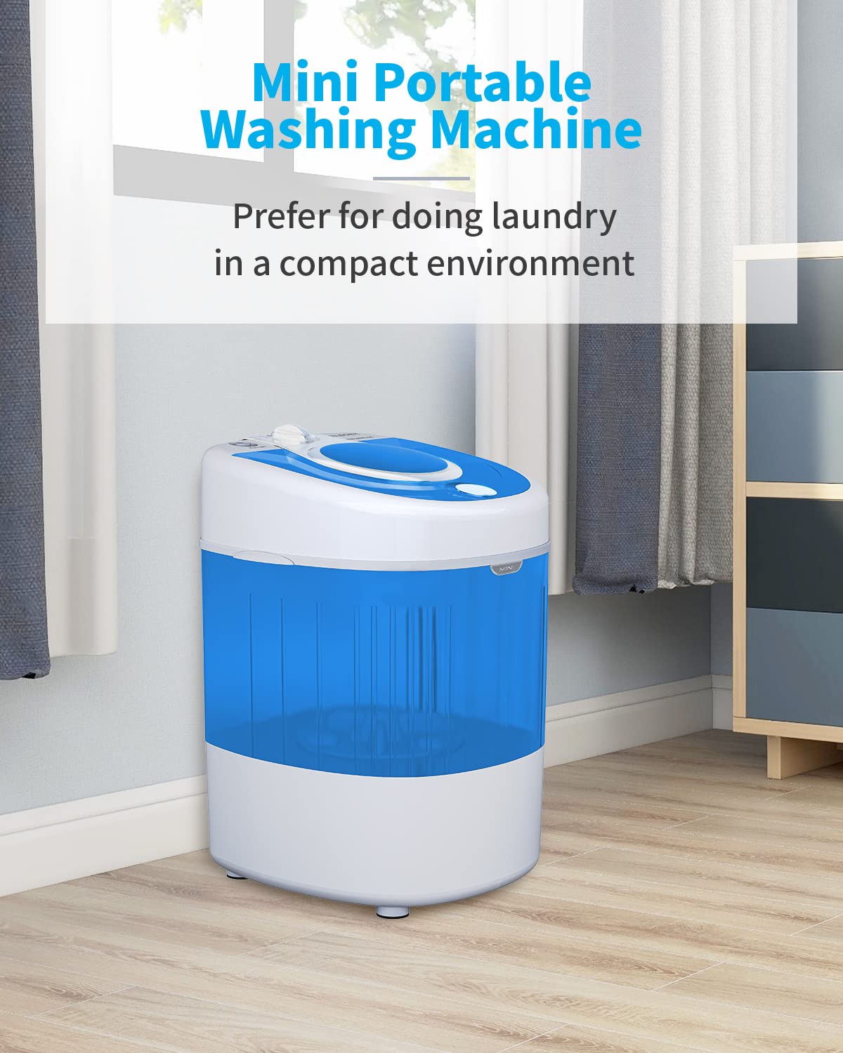 TABU Mini Portable Washing Machine, Small Washer no dryer, 7.7lbs Small Semi-Automatic Compact Washer, Timer Control Single Semi-Clear Tub1