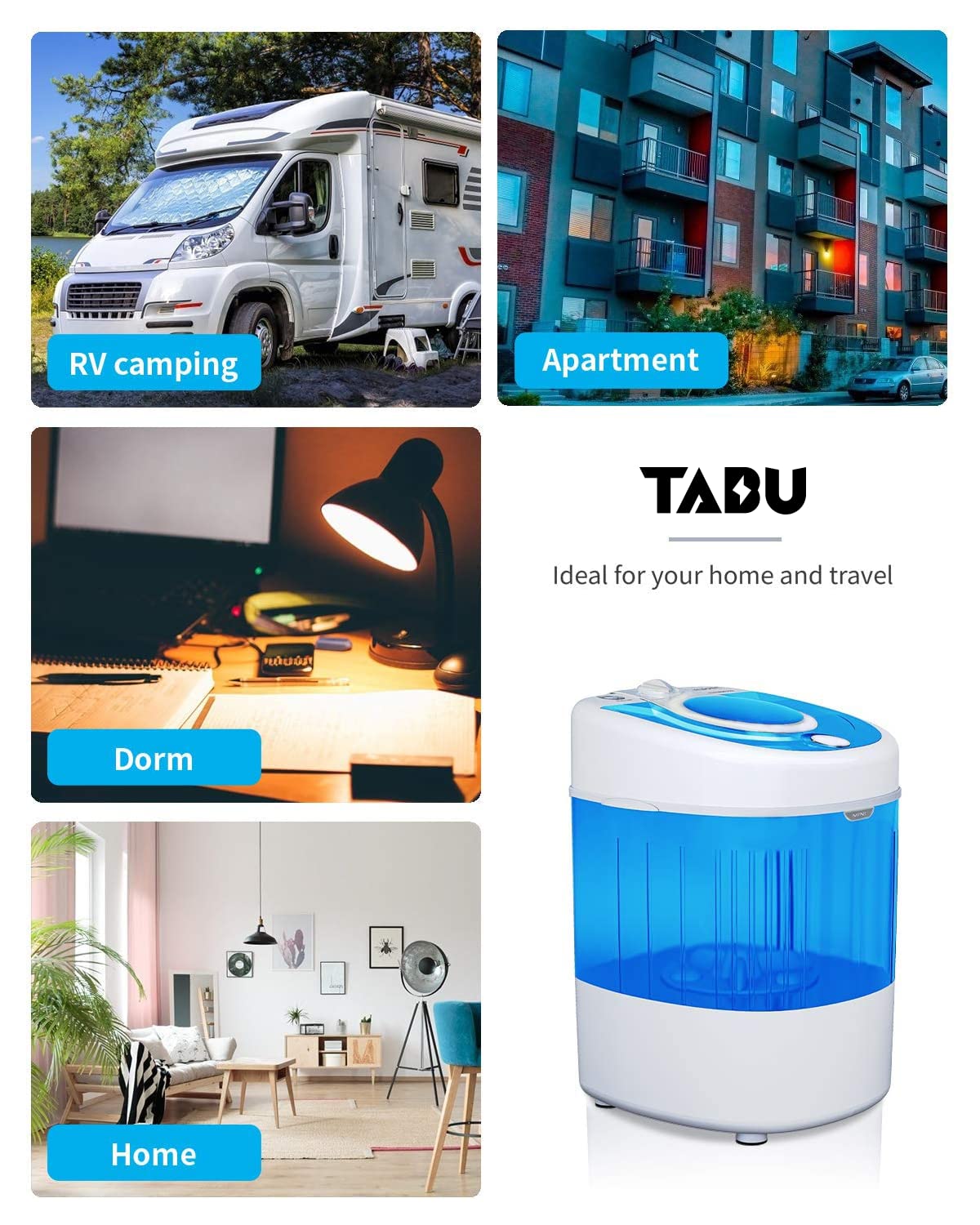 TABU Mini Portable Washing Machine, Small Washer no dryer, 7.7lbs Small Semi-Automatic Compact Washer, Timer Control Single Semi-Clear Tub1