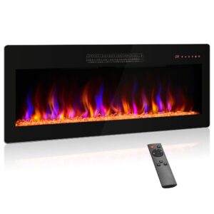 belleze 42" electric fireplace heater, 1400 w recessed & wall mounted electric fireplace with remote control, heater with adjustable flame color and brightness, timer, touch screen