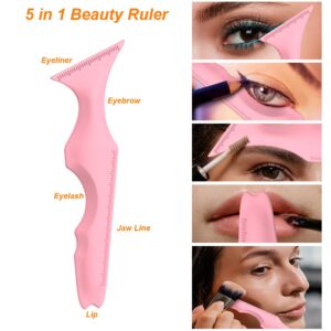 URGINO 5 in 1 Silicone Eyeliner Stencils Reusable Clean Winged Liner for Eyes,Make up Tools as Eyelash Shield/Eyebrow Shaping/Jaw Line/Lip Line for Beginners(Pink)…