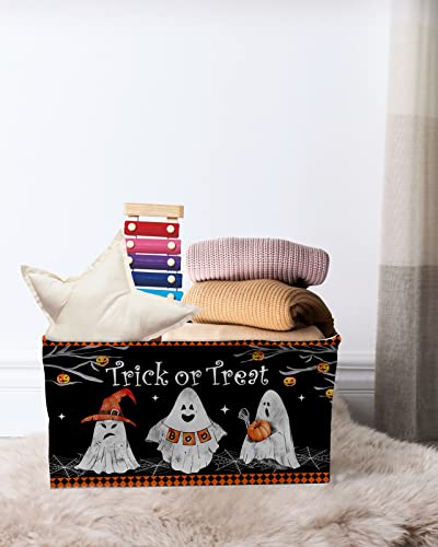 Large Storage Baskets Bins Halloween Collapsible Storage Box Laundry Organizer for Closet Shelf Nursery Kids Bedroom Orange Black Plaid Boo Ghost Pumpkin Trick or Treat