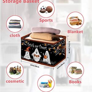 Large Storage Baskets Bins Halloween Collapsible Storage Box Laundry Organizer for Closet Shelf Nursery Kids Bedroom Orange Black Plaid Boo Ghost Pumpkin Trick or Treat