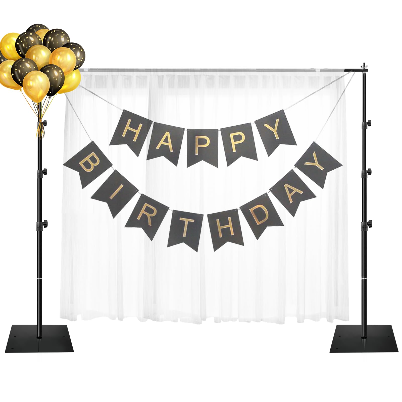 EMART Backdrop Stand, 6.3x10.2 ft Adjustable Photo Background Pipe and Drape Photography Kit with Heavy Duty Metal Base for Parties, Wedding, Video Studio, Birthday - Black