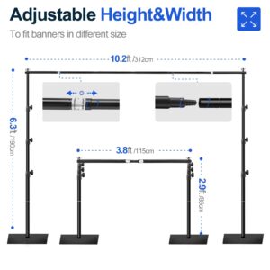 EMART Backdrop Stand, 6.3x10.2 ft Adjustable Photo Background Pipe and Drape Photography Kit with Heavy Duty Metal Base for Parties, Wedding, Video Studio, Birthday - Black