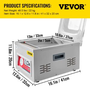 VEVOR Chamber Vacuum Sealer, DZ-260A 6.5 m³/h Pump Rate, Excellent Sealing Effect with Automatic Control, 110V/60Hz Professional Foods Packaging Machine Used for Fresh Meats, Fruit, and Sauces