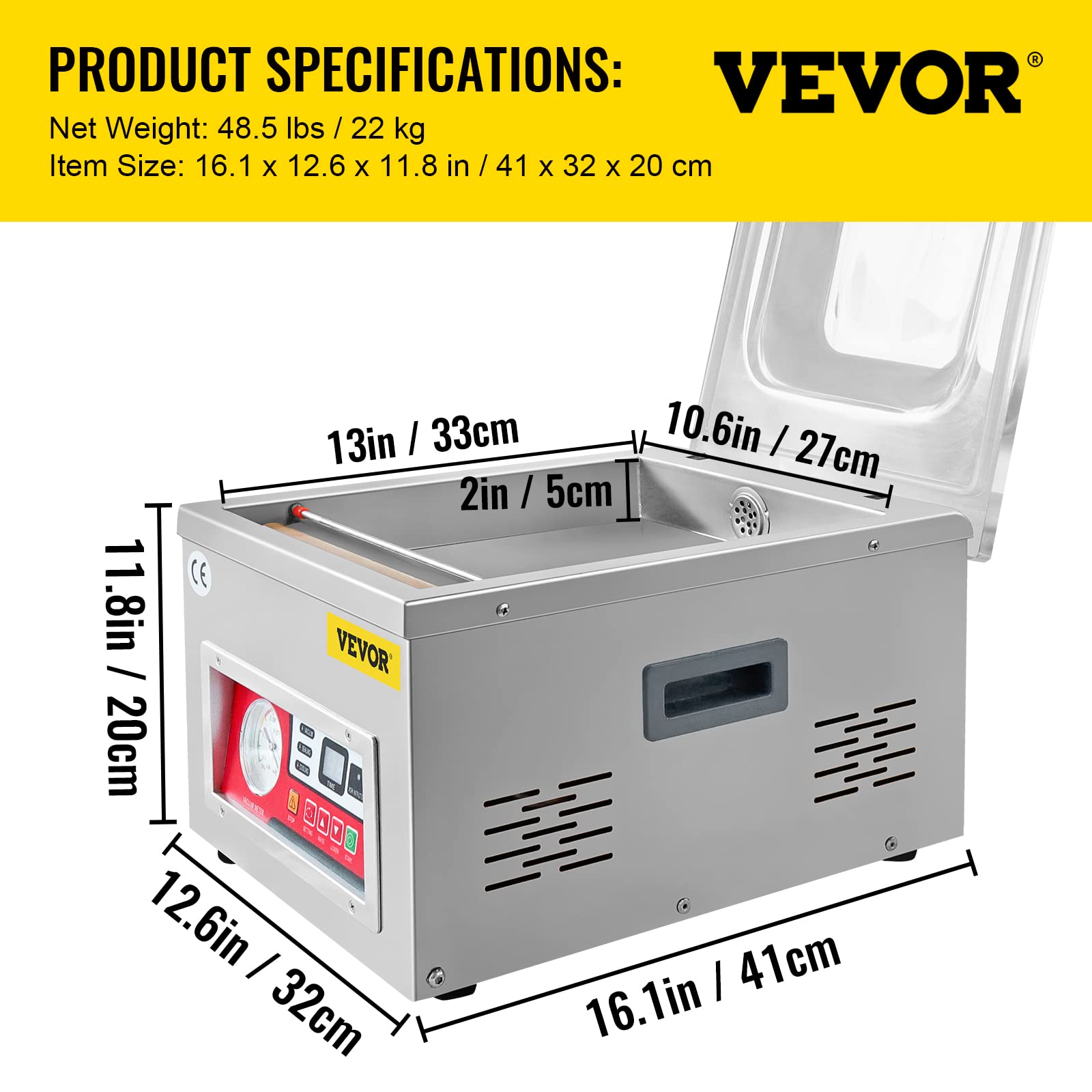 VEVOR Chamber Vacuum Sealer, DZ-260A 6.5 m³/h Pump Rate, Excellent Sealing Effect with Automatic Control, 110V/60Hz Professional Foods Packaging Machine Used for Fresh Meats, Fruit, and Sauces