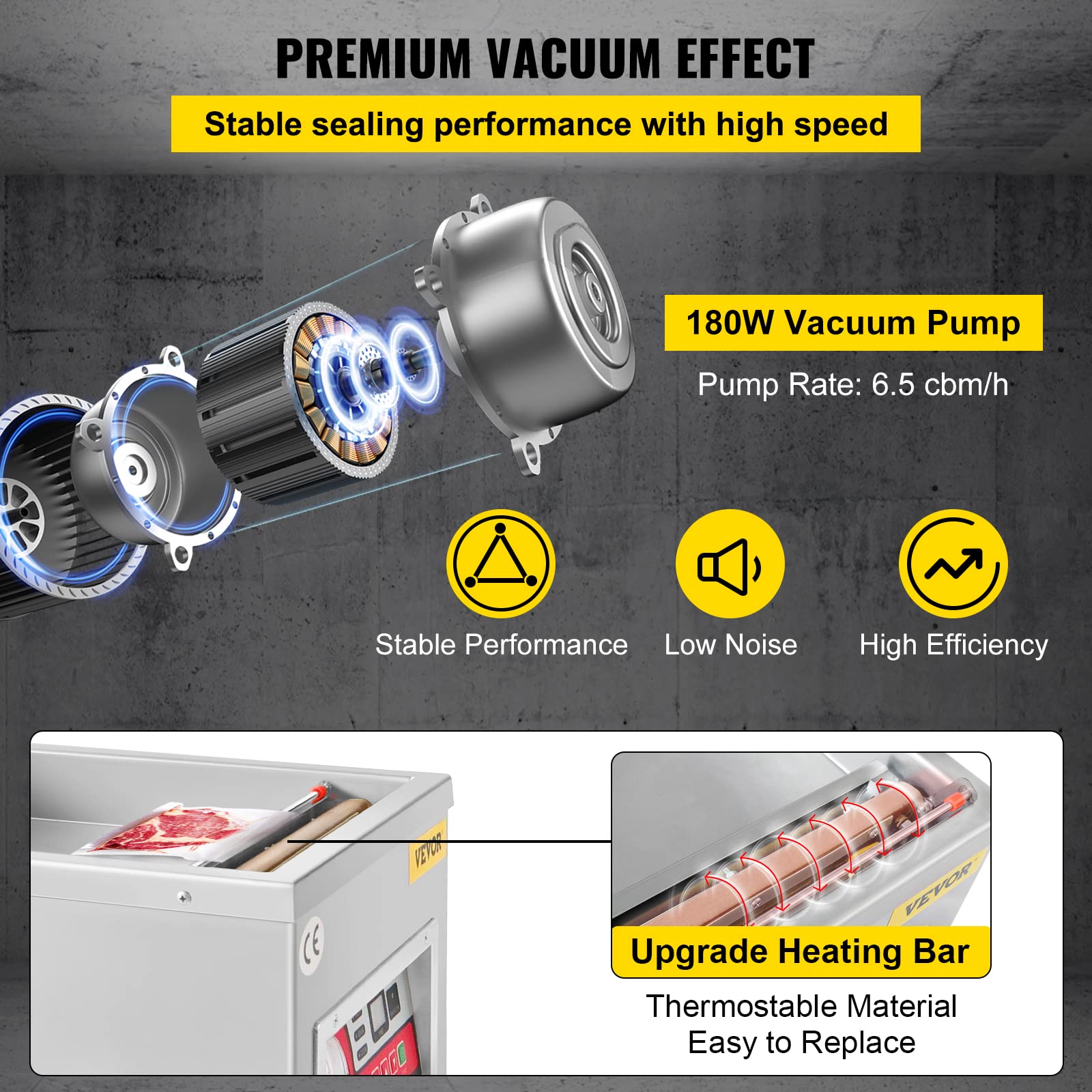 VEVOR Chamber Vacuum Sealer, DZ-260A 6.5 m³/h Pump Rate, Excellent Sealing Effect with Automatic Control, 110V/60Hz Professional Foods Packaging Machine Used for Fresh Meats, Fruit, and Sauces