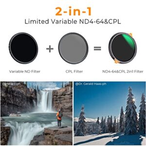 K&F Concept 82mm ND4-64 (2-6 Stops) ND Lens Filter Variable & CPL Polarizers Filter 2-in-1, 28 Multi-Coated Polarizing and Neutral Density Camera Lens Filter (Nano-X Series)