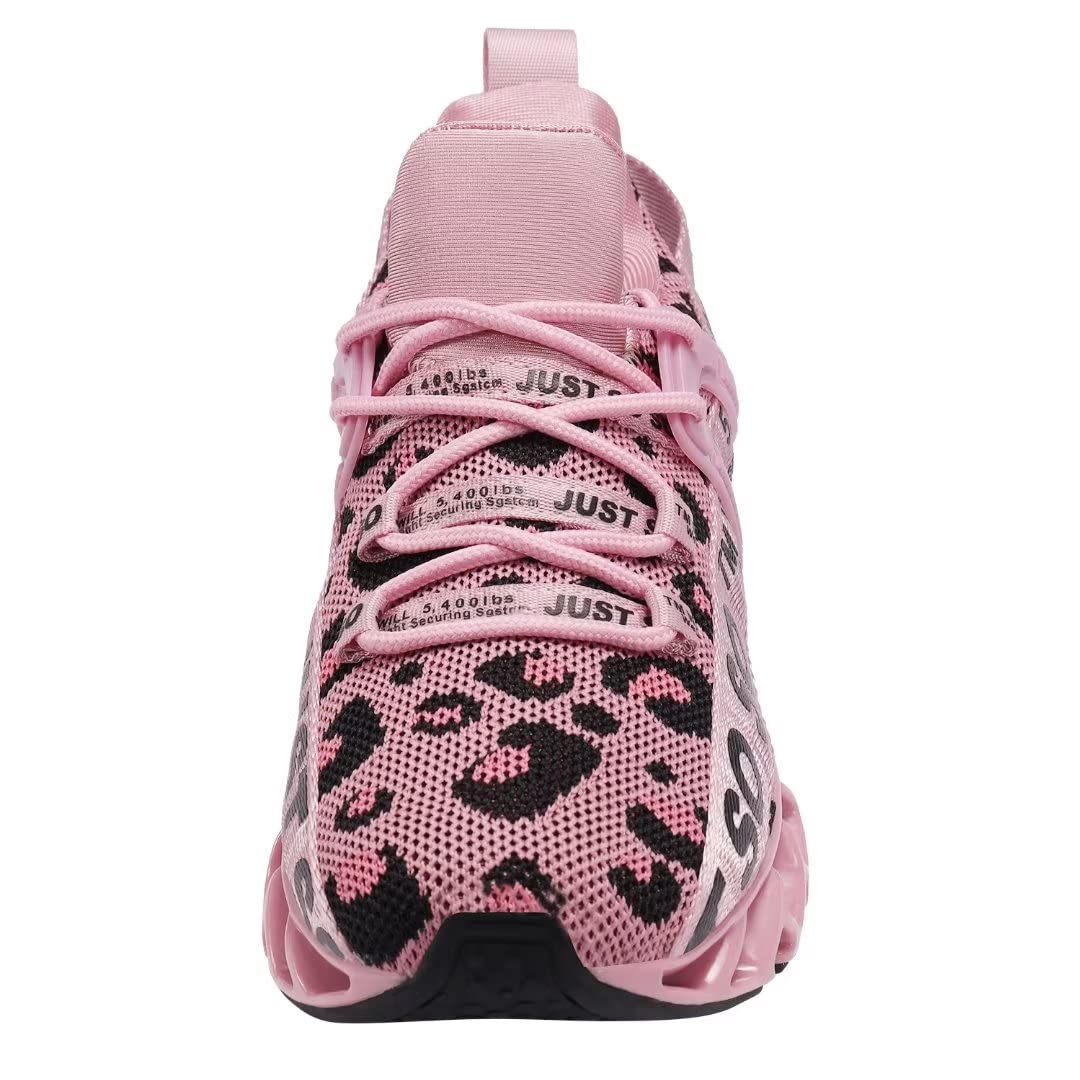 UMYOGO Women's Running Shoes Comfortable Fashion Non Slip Blade Sneakers Work Tennis Walking Sport Athletic Shoes Leopard&Pink