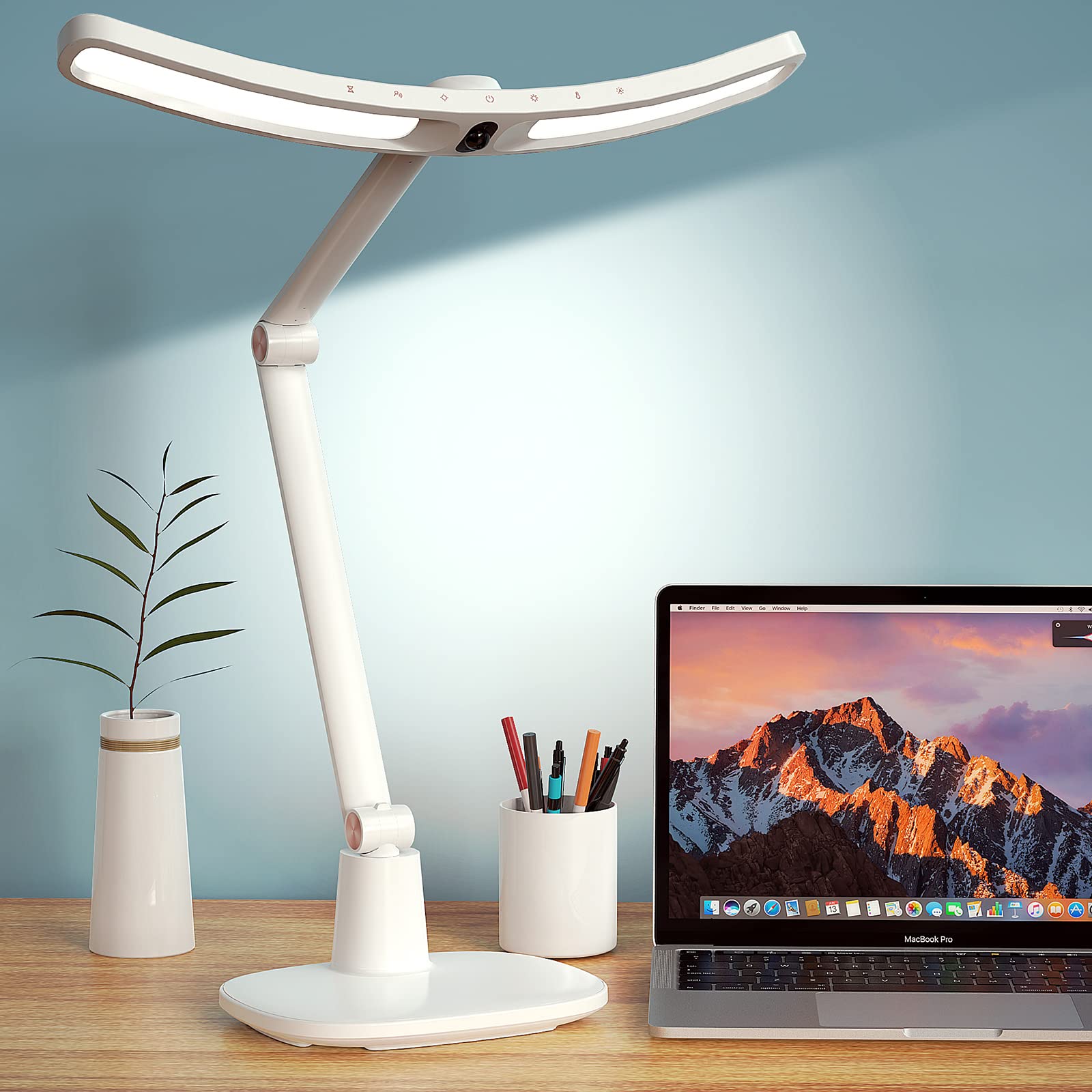 BEYONDOP e-Reading LED Desk Lamp with Monitor Sensor, Touch Table Lamp for Home Office, Eye-Caring Reading Lamp for Working Studying, Auto-Dimming Swing Arm Desk Lamp for Engineers Designers Gaming