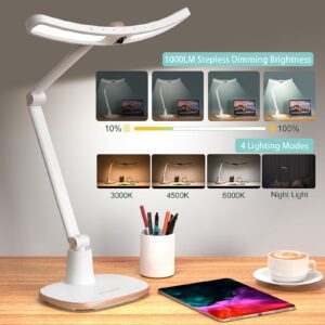 BEYONDOP e-Reading LED Desk Lamp with Monitor Sensor, Touch Table Lamp for Home Office, Eye-Caring Reading Lamp for Working Studying, Auto-Dimming Swing Arm Desk Lamp for Engineers Designers Gaming