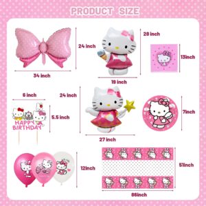 Kitty Birthday Party Supplies, 200 Pcs Cute Kitten Party Favor Pink Party Decorations includes Cake Topper, Tableware, Kitten Foils Balloons, Tattoos Stickers, Hanging Swirl