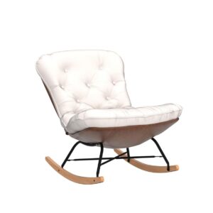 LZAREAL Rocking Boho Glider Chair for Nursery Comfy Accent Chairs for Living Room/Bedroom, Side Rocker Chair with Back Tufted Design Upholstered Fabric Padded Seat with Solid Wood Base, Linen-Cream