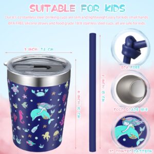 Yahenda 4 Pack Kids Straw Sippy Cups, Toddler Stainless Steel Smoothie Cups, Spill Proof Insulated Tumbler with Lid and Silicone Straw, Unicorn Mermaid Baby Water Bottle for Girls Boys Hot Drink