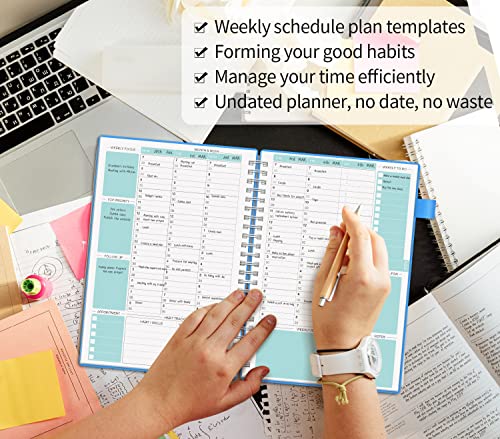 Weekly Schedule Planner Undated with Year Weekly Monthly, Regolden-Book Hourly Appointment Book Academic Planner, 53 Weeks,12 Month Journal Notebook Productivity with Twin-Wire Binding Flexible Cover