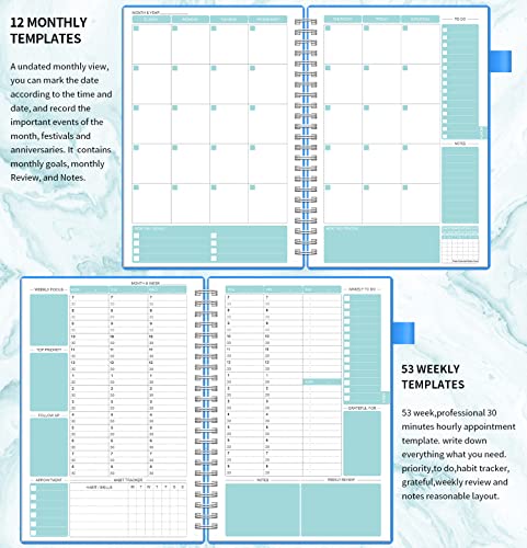 Weekly Schedule Planner Undated with Year Weekly Monthly, Regolden-Book Hourly Appointment Book Academic Planner, 53 Weeks,12 Month Journal Notebook Productivity with Twin-Wire Binding Flexible Cover