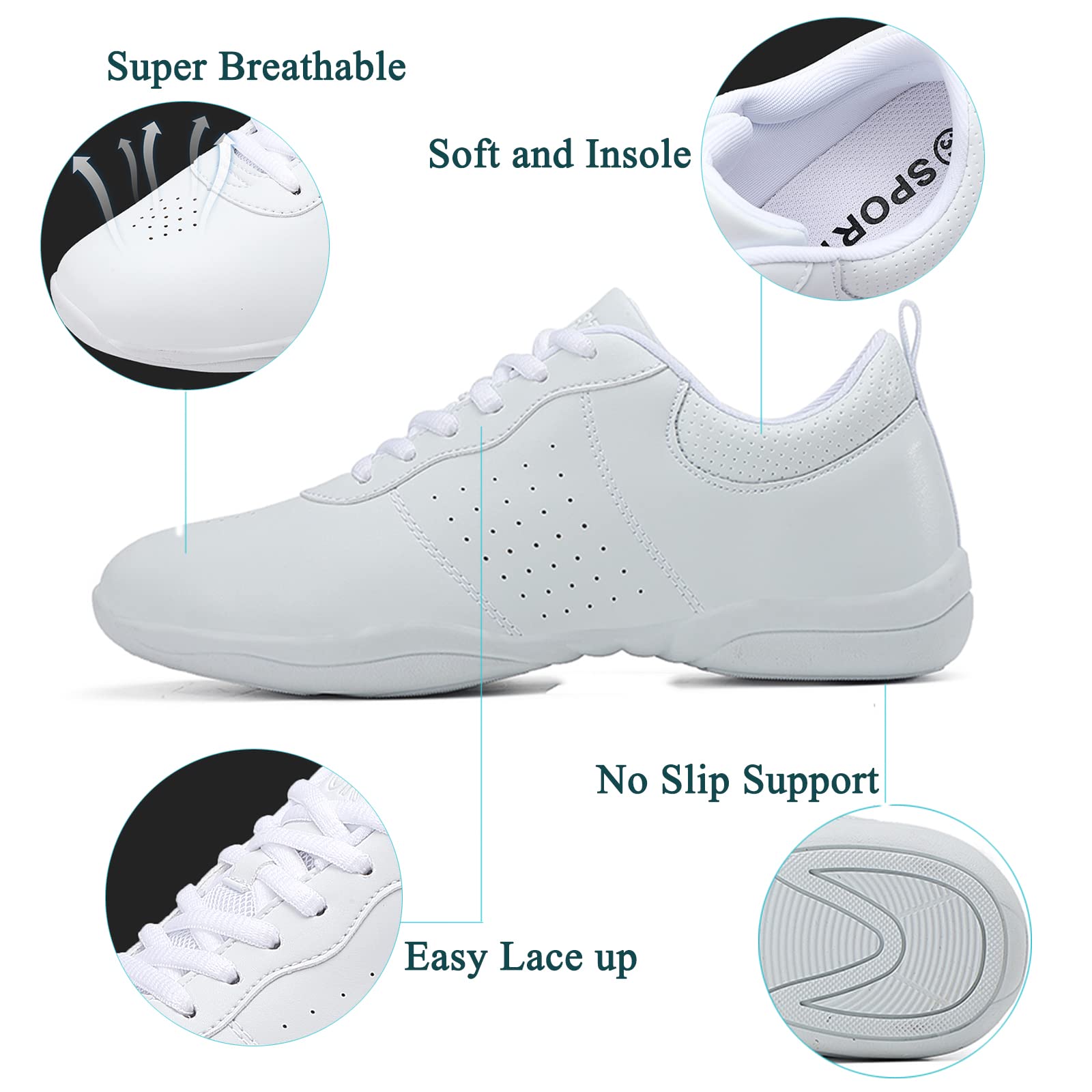 FOFOWHAT Dance Shoes for Women Training Competition Dance Cheer Sneakers Athletic Performance Tennis Walking Shoes White Size 5.5 Female