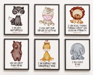 tuyashua bible verse wall art, woodland animal art print set of 6 (8×10inch), christian wall decor, watercolor baby animal posters, baby animal wall art, nursery room wall decor (unframed) zsh009