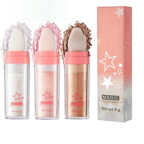 3 Color Glitter Powder Highlighter Makeup, Body Brightens the Natural Three-Dimensional Face Blusher Fairy Highlight Patting Powder.